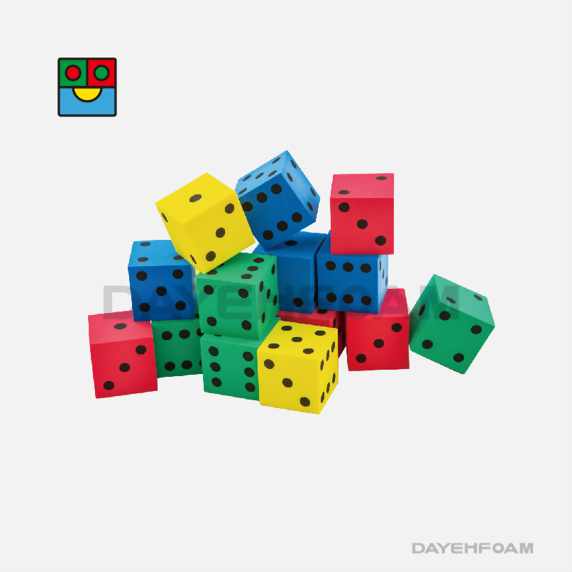 EVA Foam Dot Dice Set 4cm (1-9/16 inch) Red, Yellow, Blue, Green - Set ...