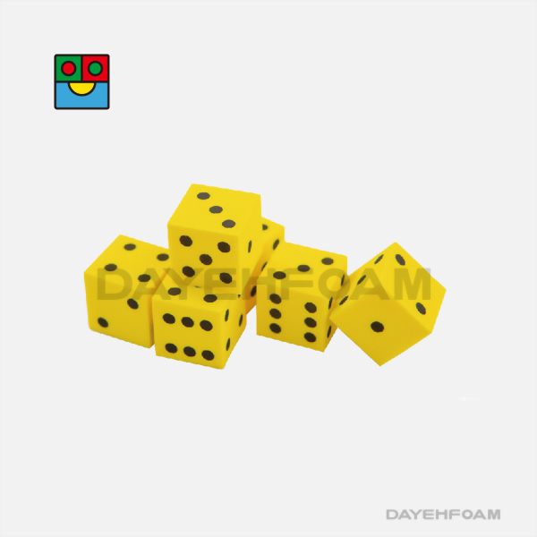 EVA Foam Dot Dice 20mm ( 13/16 inch ) Yellow Dots 1 - 6 - Set of 6 pcs