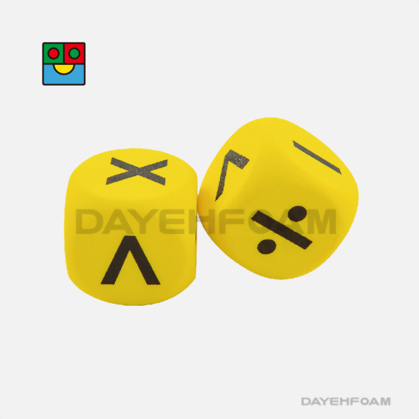 EVA Foam Operation Dice 50mm (2 inch) Yellow Curved Edges Set of 2 pcs