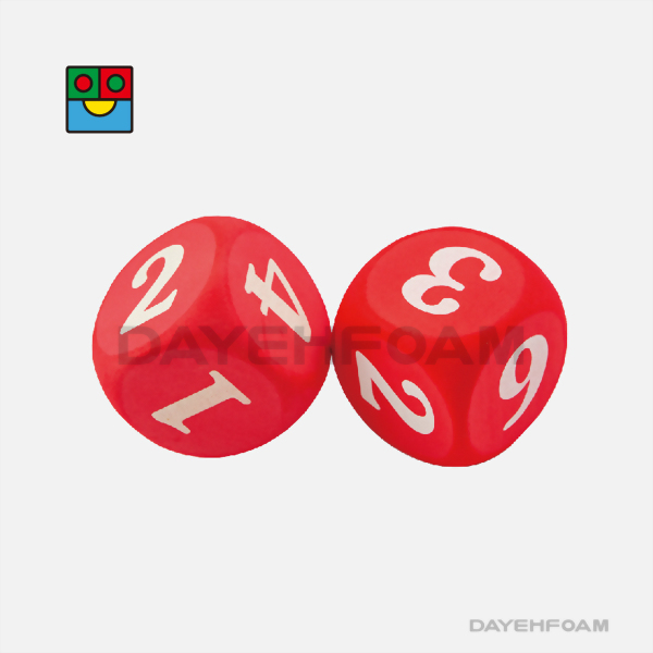 EVA Foam Number Dice 70mm (2-7/8 inch) Red Curved Edges - Set of 2 pcs