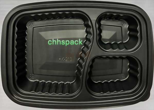 坤益 HK213 [ 3格 ] 黑色餐盒 50 入