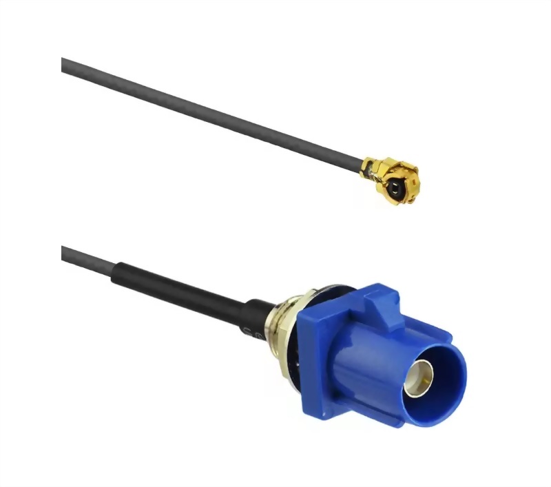 Fakra C Male Panel Mount Blue Connector to IPEX Coaxial Cable
