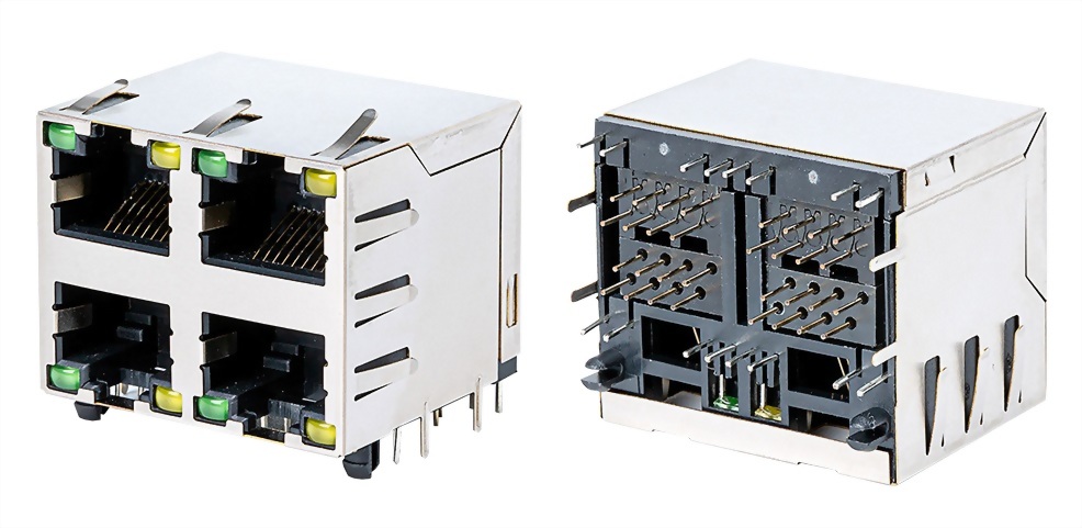 2x2 Ports DIP RJ45 Jack with LEDs