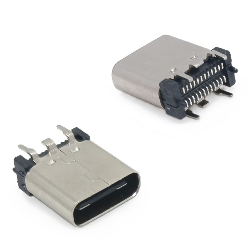 USB Type-c母座 SMT 24P 直立式四腳插板