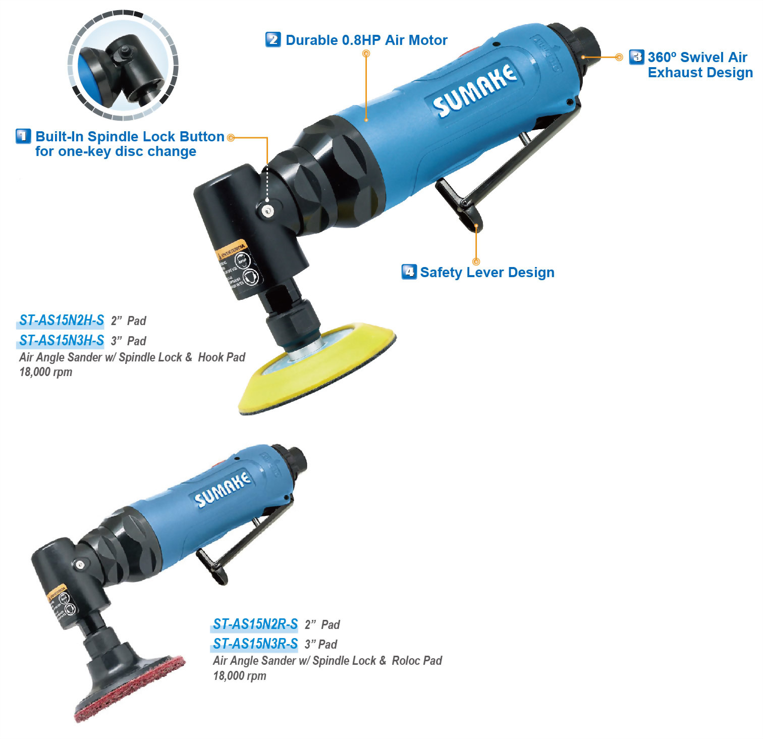0.8HP Air Angle Sander With Spindle Lock