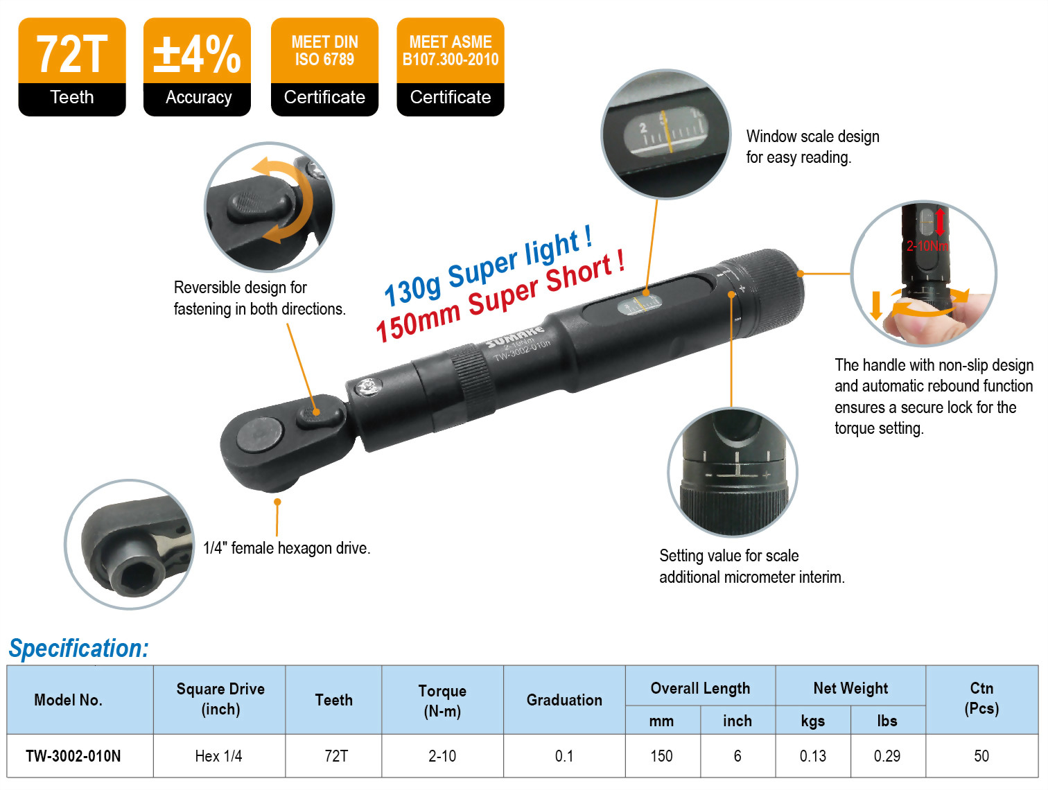 Mini Torque Wrench, 2~10 Nm.