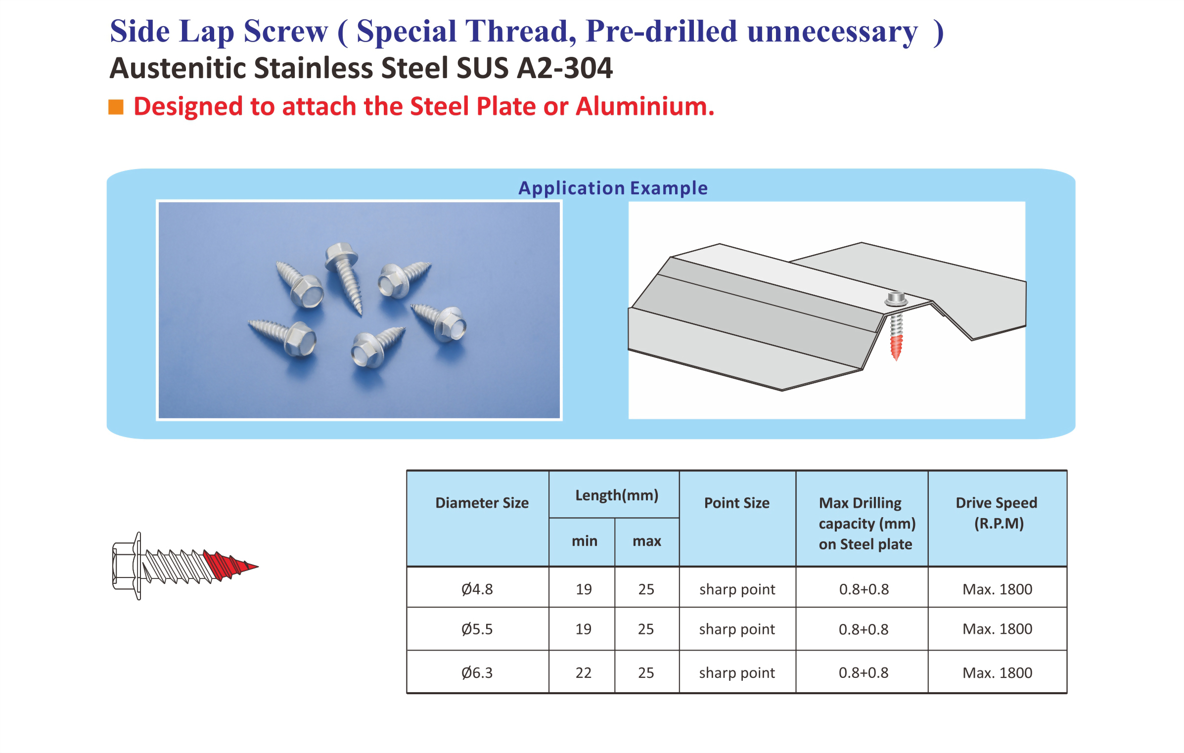 Self Piercing Screws / Side Lap Screw (Special Thread, Pre-drilld ...