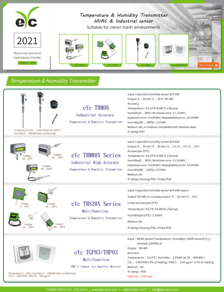 eyc-tech 溫濕度傳感器-適用於HVAC及輕工業環境
