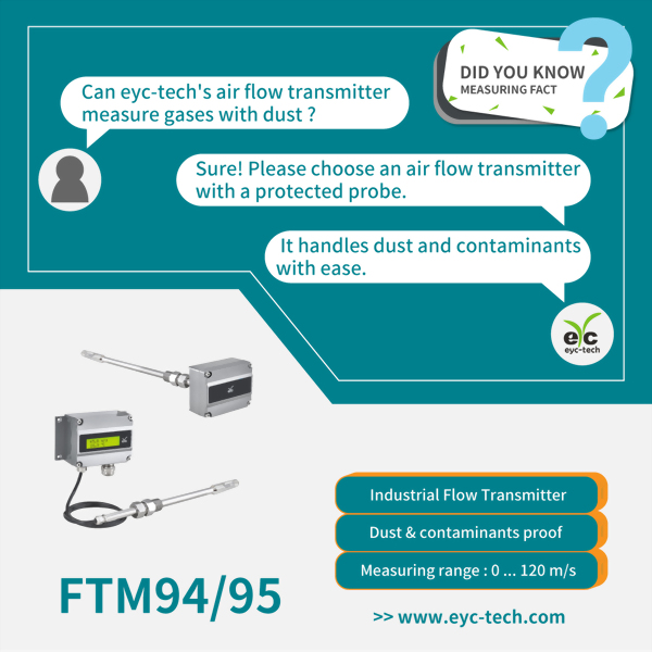 Can eyc-tech's air flow transmitter measure gases with dust?