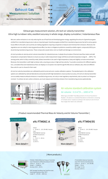 Exhaust gas measurement solution, eyc-tech air velocity transmitter