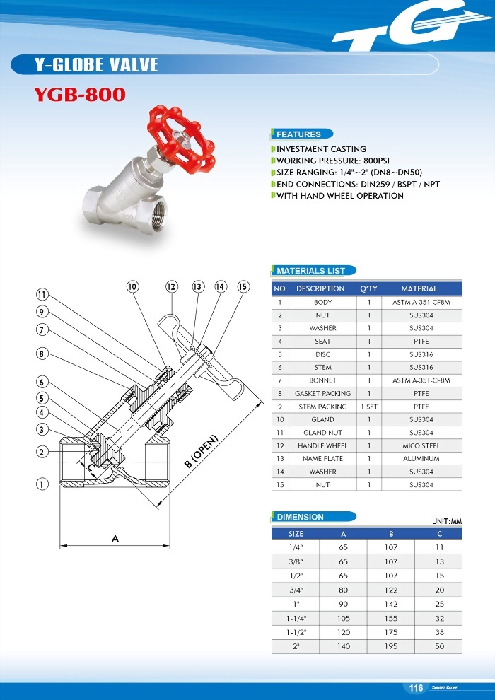 Y Globe Valve - YGB-800 - YUENG SHING