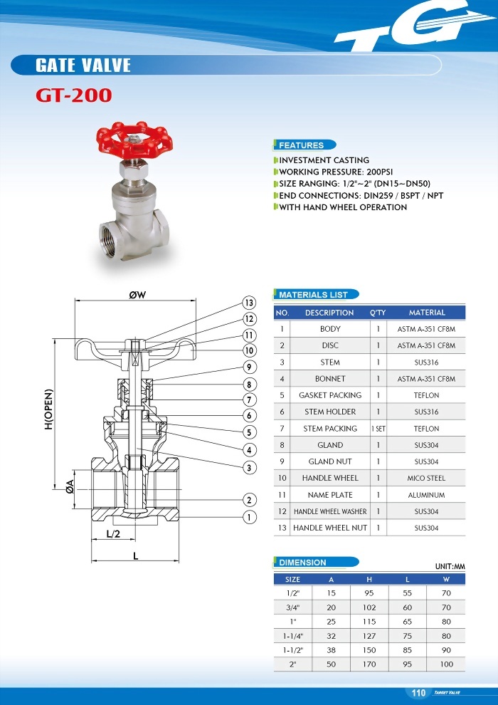 GATE VALVE - GT-200 - YUENG SHING INDUSTRIAL
