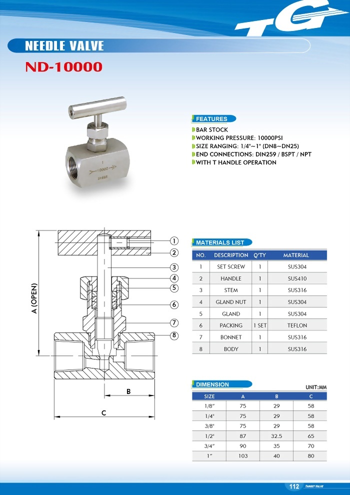 NEEDLE VALVE - ND-10000 - YUENG SHING INDUSTRIAL