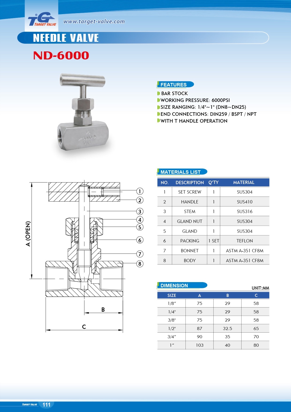 NEEDLE VALVE - ND-6000 - YUENG SHING INDUSTRIAL