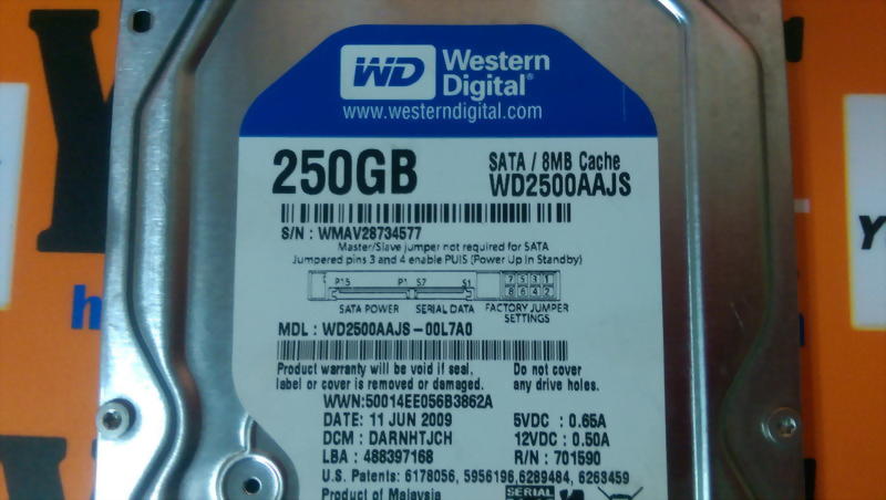WESTERN DIGITAL WD2500AAJS-00L7A0 DATA RECOVERY INFORMATION