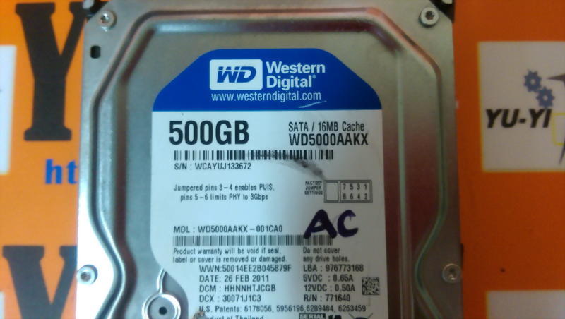 WESTERN DIGITAL WD5000AAKX-001CA0 HARD DRIVE