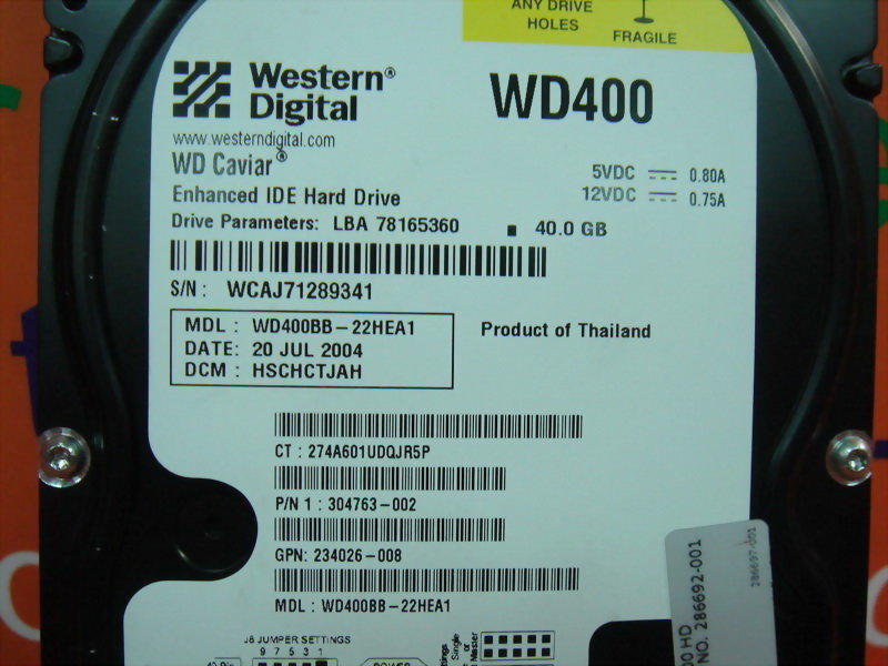 WESTERN DIGITAL WD400BB-22HEA1 40GB IDE