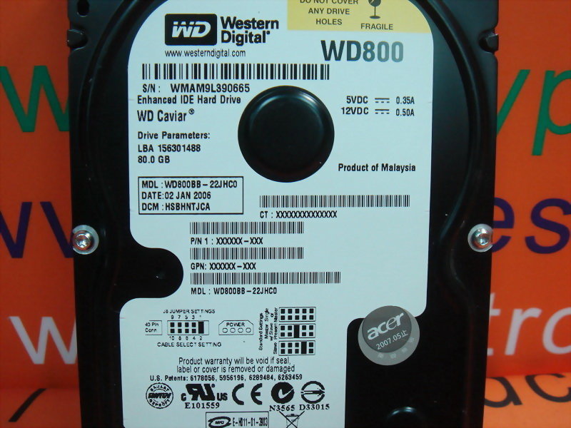 WESTERN DIGITAL WD800BB-22JHA0 80GB IDE