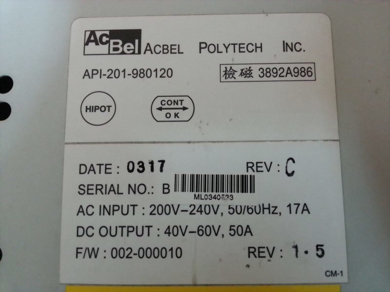 ACBEL POLYTECH API-201-980120 RECTIFIER INPUT 220-240V