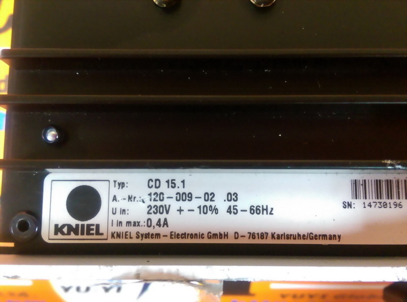 KNIEL CD 15.1 POWER SUPPLY S/N: 120-009-02 .03