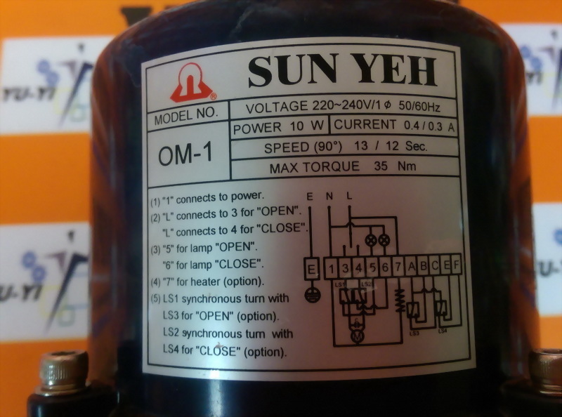 SUN YEH OM-1 QUARTER TURN ELECTRIC ACTUATOR