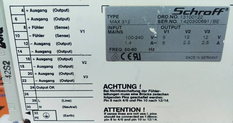 SCHROFF MAX 312 POWER SUPPLY 13100122