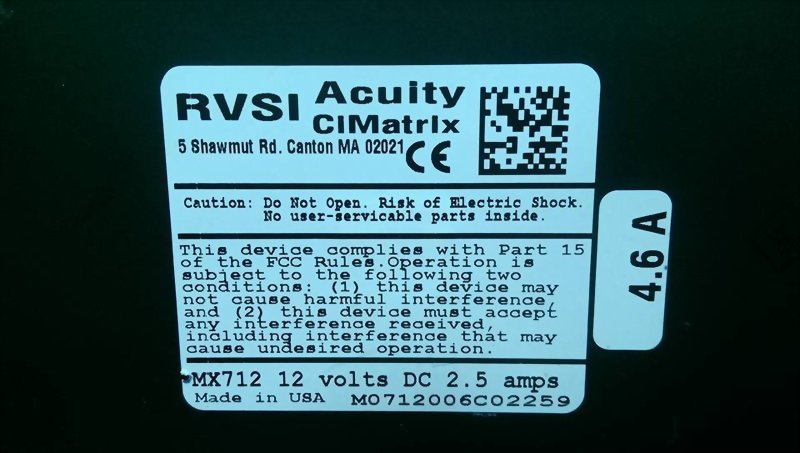 RVSI ACUITY CIMATRIX MX712 VIDEO CAMERA CONTROLLER