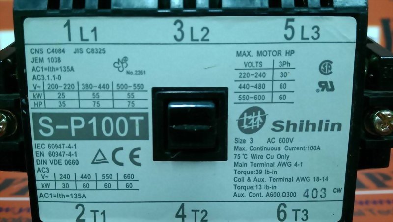 SHIHLIN MAGNETIC CONTACTOR S-P100T