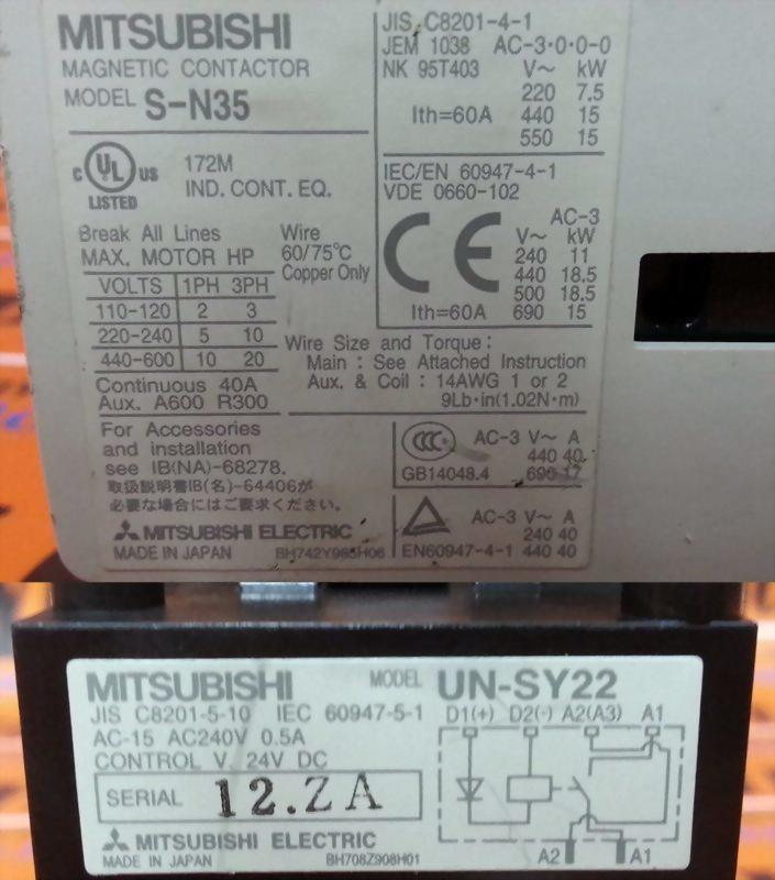 MITSUBISHI S-N35 MAGNETIC CONTACTOR / UN-SY22