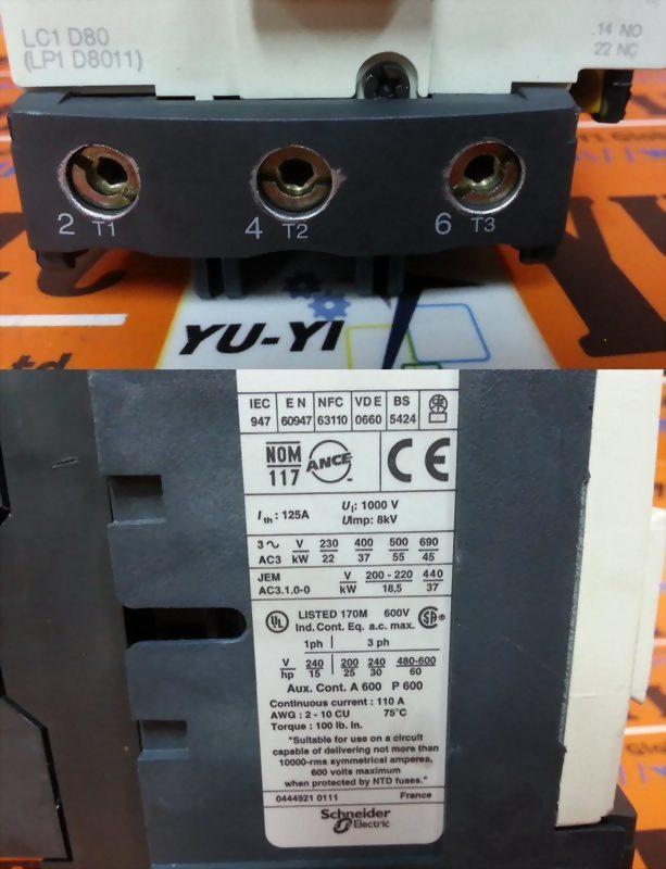 SCHNEIDER LC1 D80 / LP1 D8011 CONTACTOR