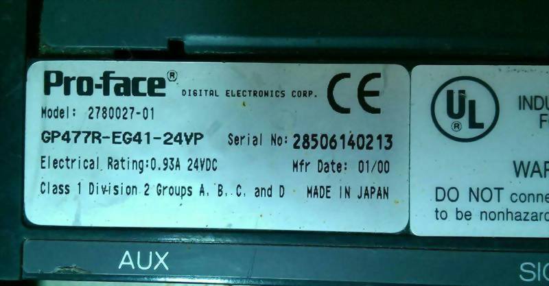 PRO-FACE 2780027-01 GP477R-EG41-24VP TOUCH SCREEN GRAP