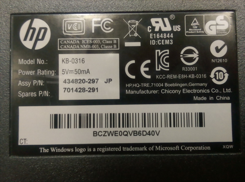 HP KB-0316 COMPUTER KEYBOARD HP KB-0316 COMPUTER KEYBOARD