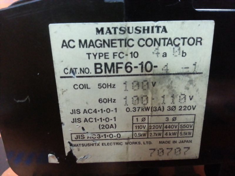 MATSUSHITA FC-10 AC MAGNETIC CONTACTOR BMF6-10-4-1