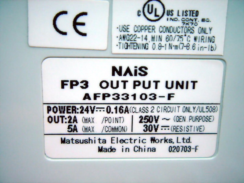 MATSUSHITA NAIS FP3 OUTPUT UNIT AFP33103-F