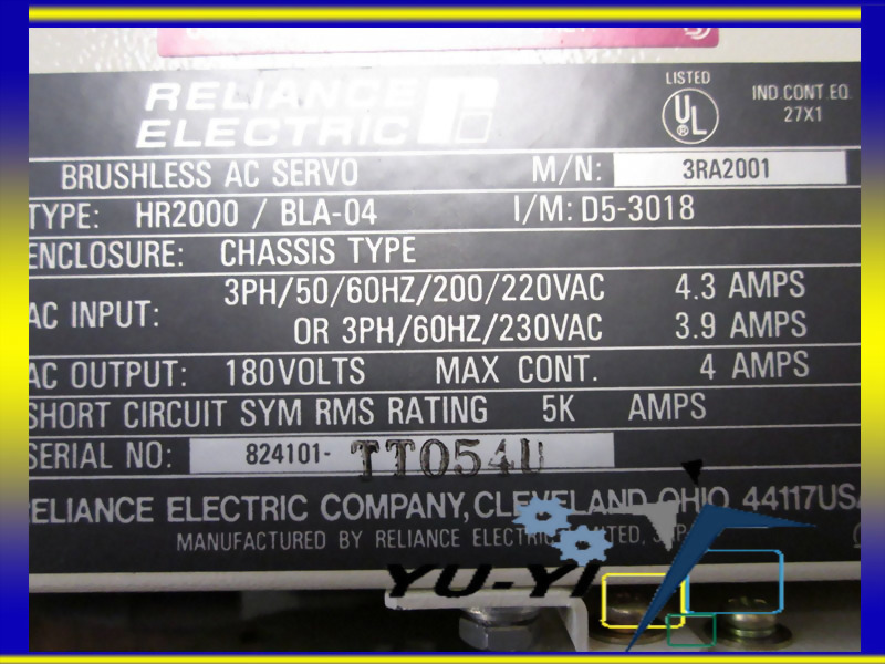 RELIANCE BRUSHLESS AC SERVO DRIVE 3RA2001 TYPE HR2000 INPUTS OUTPUTS