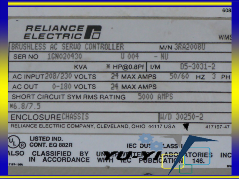 RELIANCE ELECTRIC BRUSHLESS AC SERVO CONTROLLER MODEL HR2000 3RA2008U