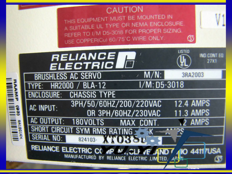RELIANCE ELECTRIC BRUSHLESS AC SERVO DRIVE 12A 180V HR2000 BLA-12 3RA2003
