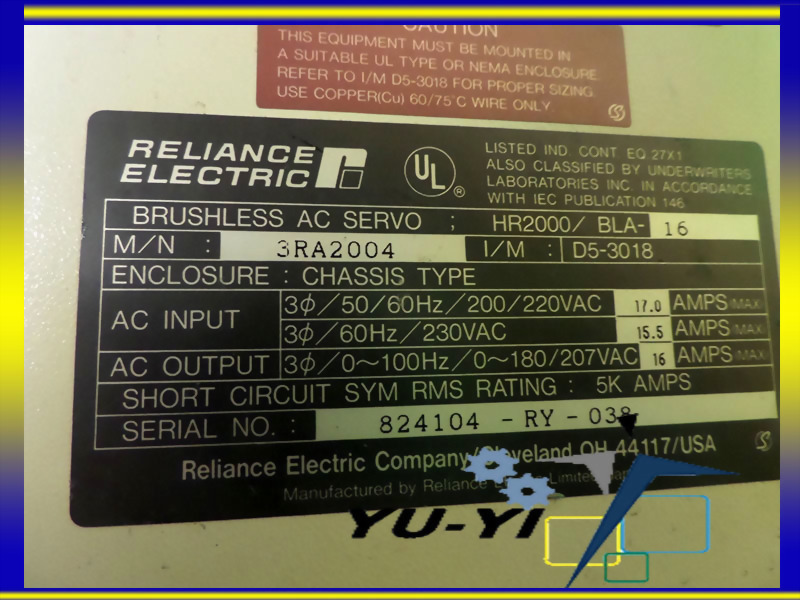 RELIANCE ELECTRIC BRUSHLESS AC SERVO DRIVE HR2000 BLA-16 3RA2004