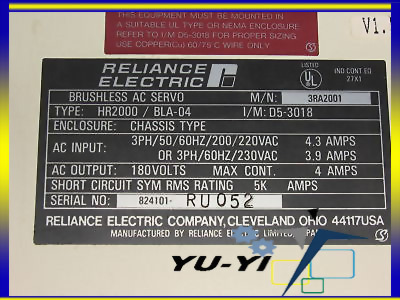 RELIANCE ELECTRIC HR2000 BLA-04 AC SERVO DRIVE 3RA2001