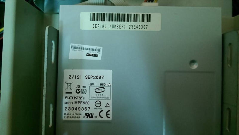 SONY MPF920 1.44MB INTERNAL 3.5" FLOPPY DISK DRIVE