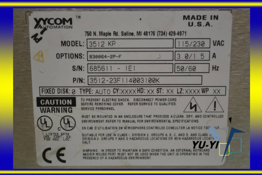 XYCOM AUTOMATION OPERATOR INTERFACE SCREEN MONITOR 3512 KP 3512 ...