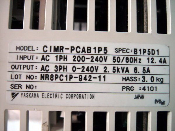 YASKAWA PLC VARISPEED 606PC3 CIMR-PCAB1P5 SPEC:B1P5D1 200V SINGLE PHASE ...