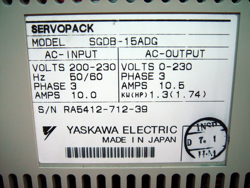 YASKAWA SERVOPACK SGDB-15ADG