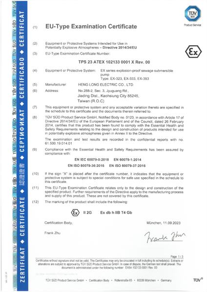 ATEX Explosion Proof Certificate