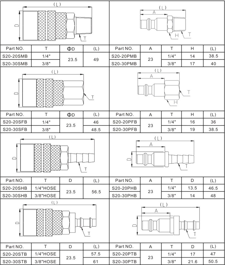 MILTON / INDUSTRIAL TYPE 1/4” BODY BRASS COUPLER (Plug) - Male thread