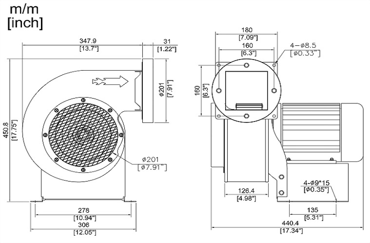 Centrifugal AC Blower- Single Fan Type: AD200A - Air Deviser